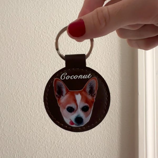 Personalized Pet Portrait Keychain: Custom Leather Dog Memorial Gift - Etsy