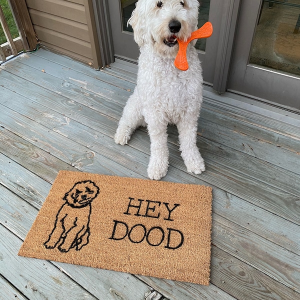 Hey Dood Funny Dog Doormat | Golden Doodle Welcome Mat | Gift for Dog ...