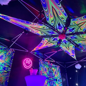 Macrodose Ceiling Canopy Trippy UV Reactive Geometric Tapestry 6 Petals ...