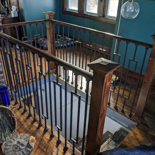 Iron Balusters - Modern Rectangle Metal Spindles for Stairs - Satin ...