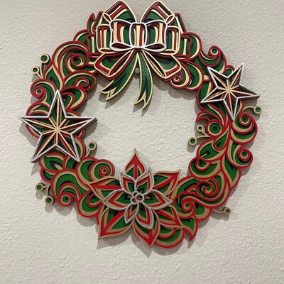 Christmas Wreath 3D Zentangle Svg Files, Multilayer Panel for Laser ...