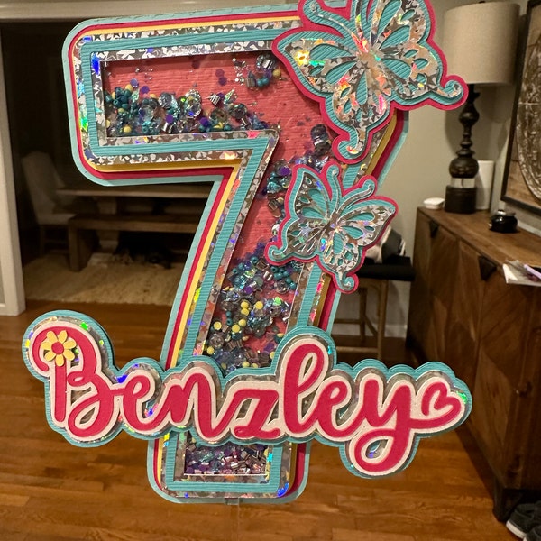 Personalized Age Number Birthday/cake Topper Shaker/ 7th Birthday Cake ...