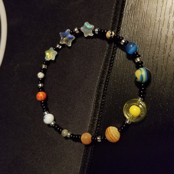 Space Solar System Bracelet. Handmade Beaded Elasticated Bracelet ...