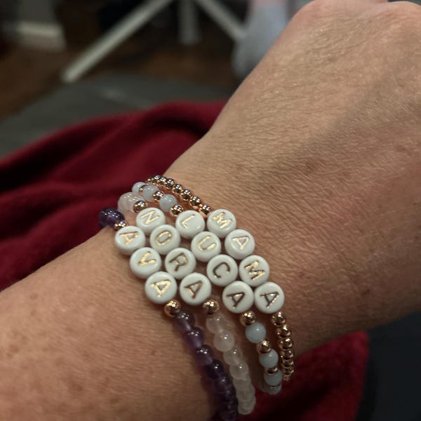 Custom Beaded Name Bracelets, Personalized Word Stack, Valentines Day ...
