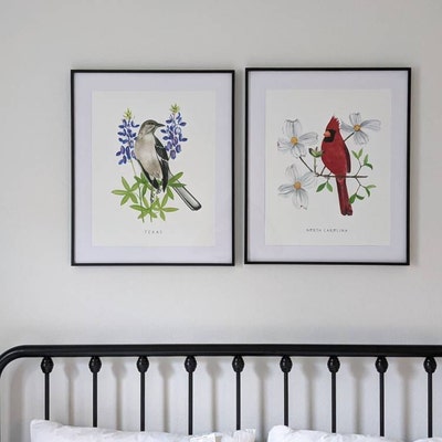 North Carolina State Bird Art Print North Carolina Cardinal and Dogwood ...
