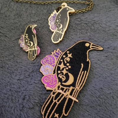 Crow Patch Iron on Patch Embroidered Patch Back Patch Bird Patch Horror Patch Raven Patch Goth ...