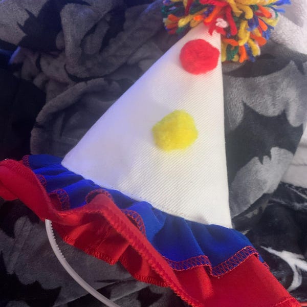 Mini Clown Hat With Polka Dot Ruffle and Pom Poms, Clown Hat With ...