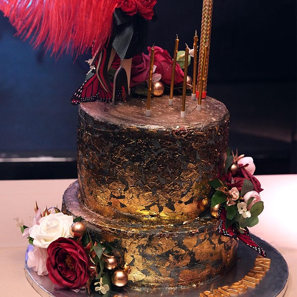 Glamour Gal Wood Cake Topper With Leggings, Lace, Feathered Plume ...