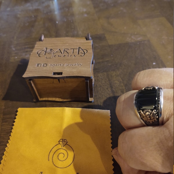 Men’s Black Gemstone Cocktail Ring, Custom Signet Sterling Silver Onyx ...