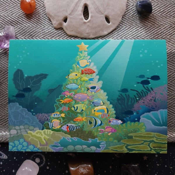 Coral Christmas Tree - Beach and Ocean Theme Christmas Card 18 Cards ...
