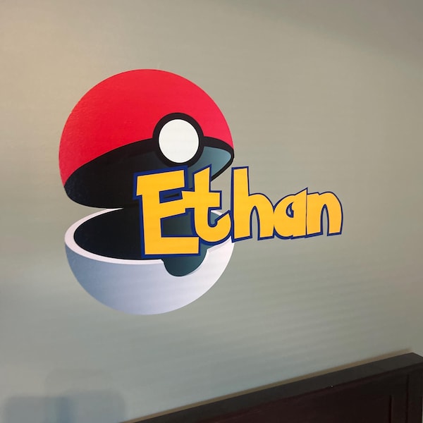 Pokeball Custom Name Wall Decal - Kids Wall Sticker - Poke Wall Decor ...