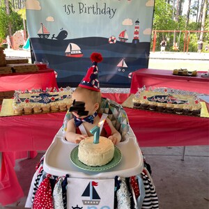1st Birthday Hat First Birthday High Chair Banner and Hat Red and White ...