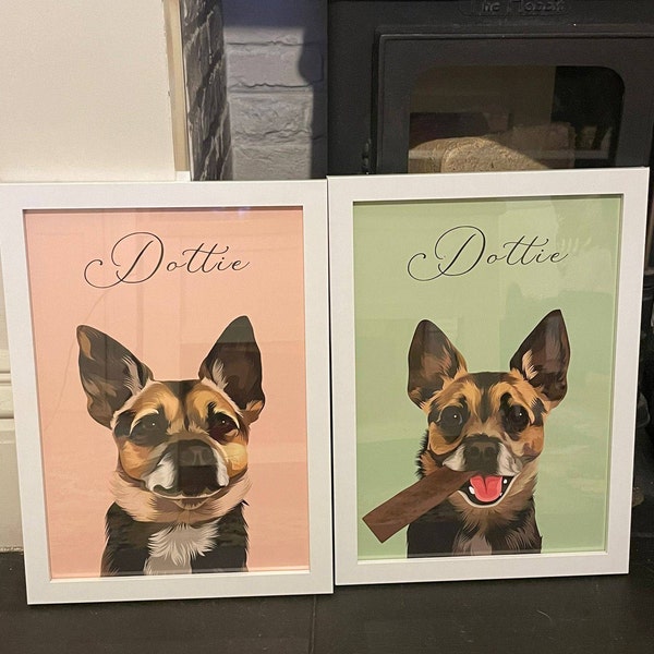 Custom Pet Portrait, Personalised Dog Illustration, Dog Cat Wall Art ...