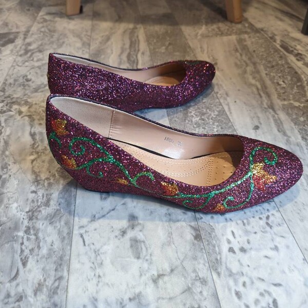 Under the Sea Sculpted Glitter Wedges Sculpted Shoes Low Wedding Shoes ...