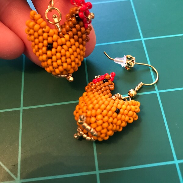 Beaded Chicken Earrings: 3D Miyuki Beadwork, Animal Lover Gift - Etsy