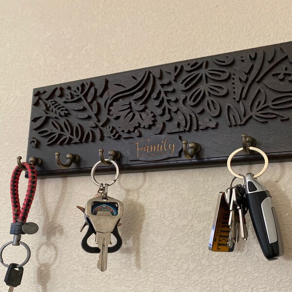 Wooden Key Holder for Wall, Personalized Entryway Organizer With Hooks ...