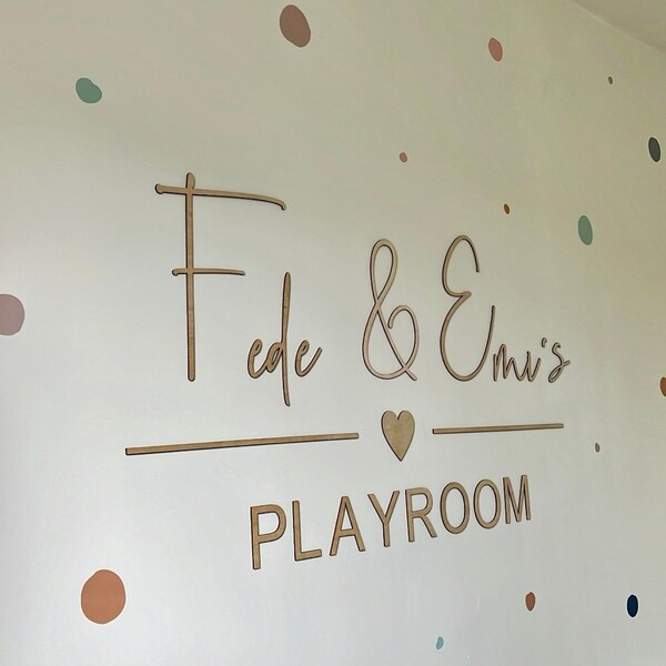 Personalised Playroom Sign – Wooden Wall Script Art, Custom Kids Room ...