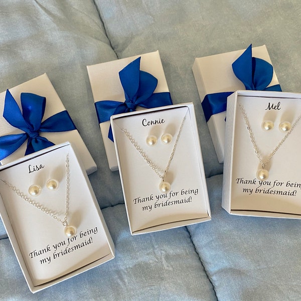 Custom Color Wedding Pearl Gift SET Pearl Necklace Earrings Bridesmaid ...