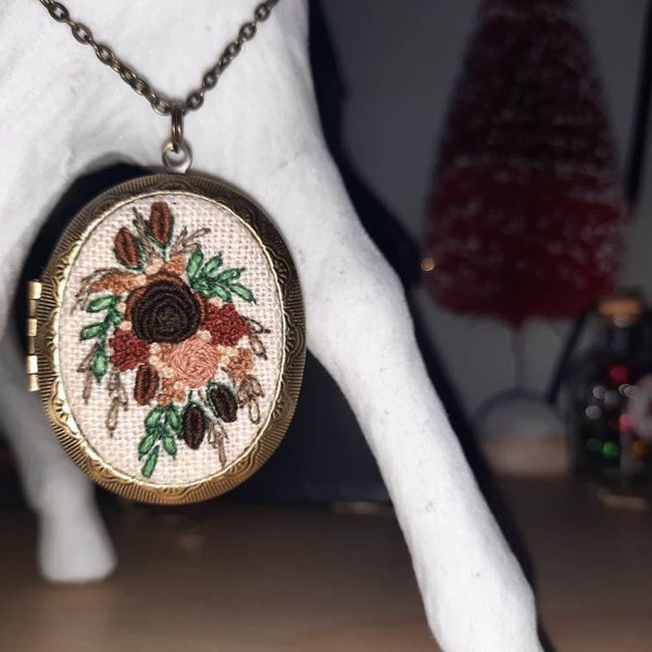 Sunflower Photo Locket Necklace, Embroidered Sunflower Pendant Necklace ...