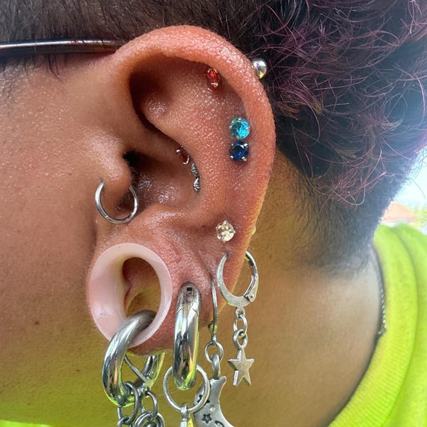 Septum Horseshoe Ring Goth Gauges Plugs Long Spike Cone Silver Earrings ...