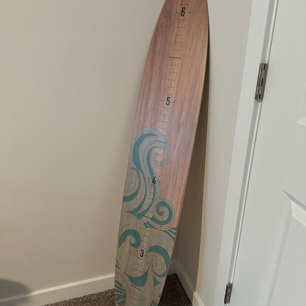 Surfboard Growth Chart Wooden Height Board Ocean Decor Kids Room Decor ...