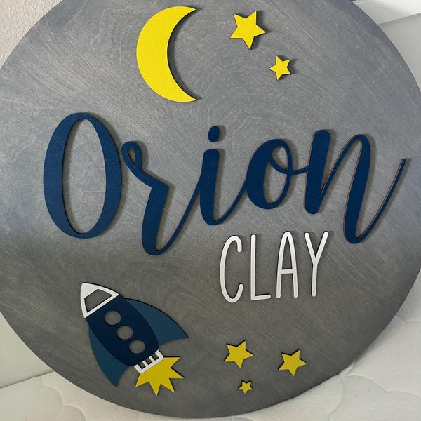 Nursery Name Sign, Space Theme Nursery, Space Name Sign, Above Crib ...