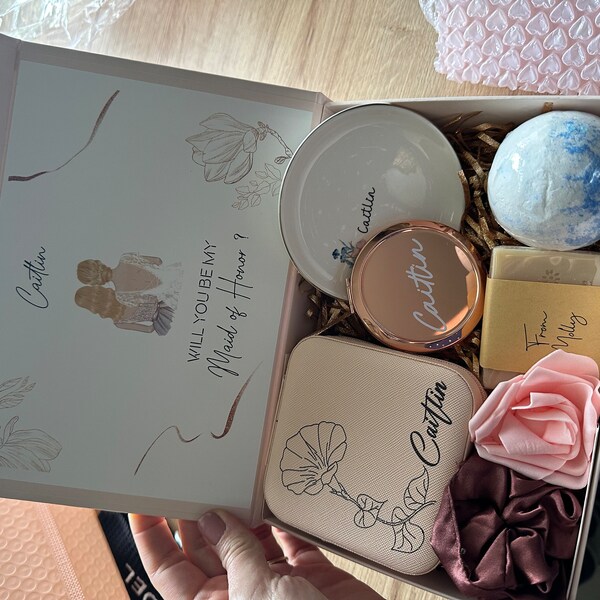 Wedding Bridesmaid Proposal Box, Personalized Proposal Box With Jewelry ...