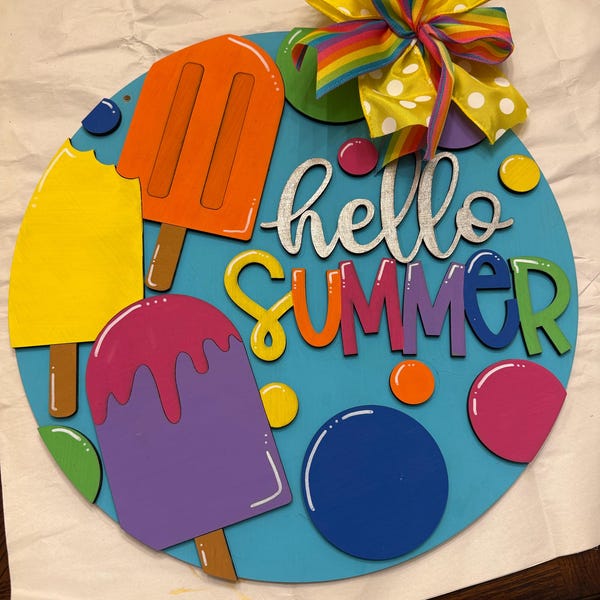 Hello Summer Popsicle and Dots Door Hanger Blank | Summer Door Hanger ...