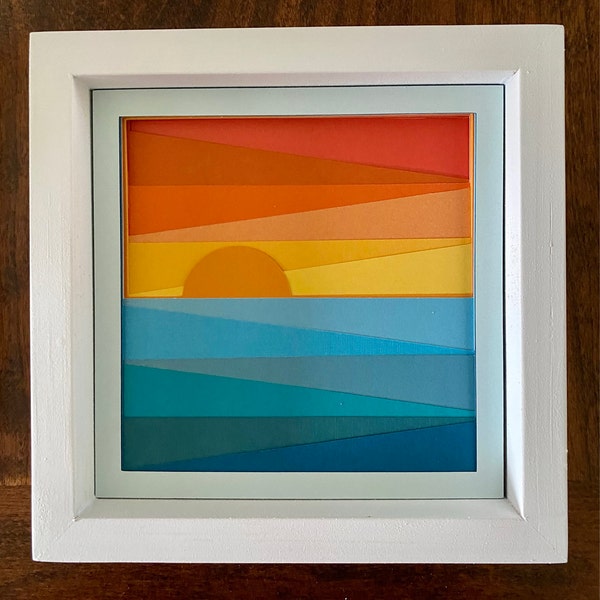 3D Sunset Shadow Box SVG, 3D Landscape Layered, 3d Ocean Svg, 3d Sea ...