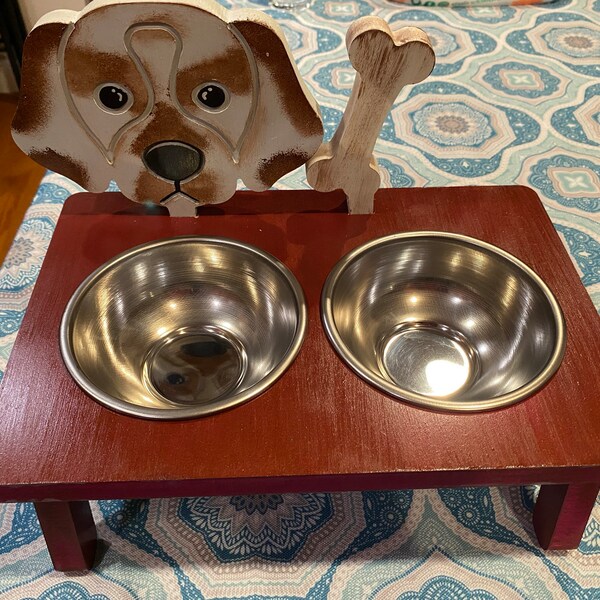 Wooden Raised Black Cat Food Stand Comes With Two Bowels., Specially ...