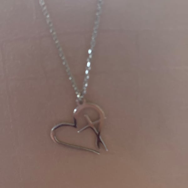 Dainty Heart Outline Necklace With Cross Charm • Love and Faith ...