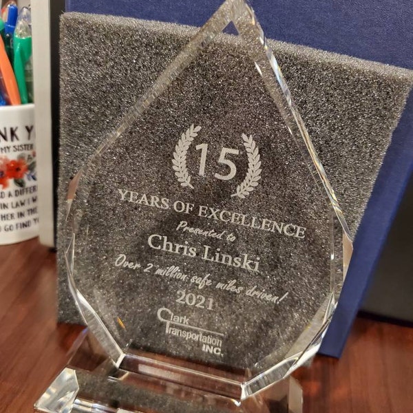 Personalized 7" Diamond Crystal Award Plaque, Custom Engraved Glass ...