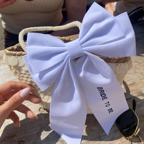 Classic White Velvet Hair Bow - Custom Word Personalised Embroidery ...