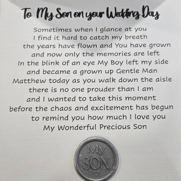 Son Wedding Card, to My Son Wedding Day Personalised Card, for My Son ...