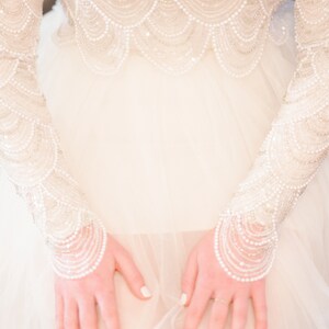 Sheer Tulle Pearl Topper With Long Sleeves. Modern Bridal Top ...