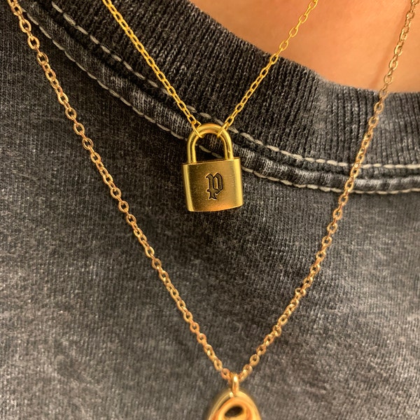 Initial Padlock Necklace • the Lock Initial Pendant Necklace by Caitlyn Minimalist • Gifts for ...