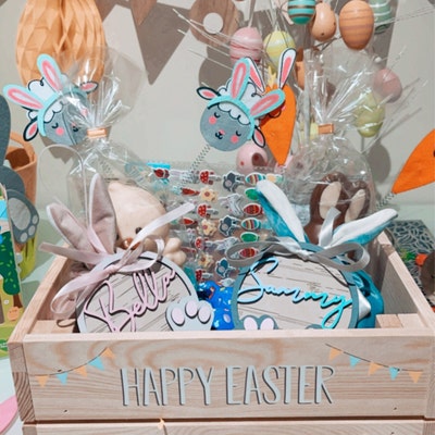 Happy Easter Personalised Bunny Rabbit Crate, Easter Egg Hamper Gift ...
