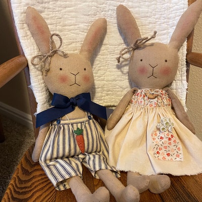 Primitive Bunny Cloth Doll Pattern, Primitive Grungy Bunnies Pattern ...