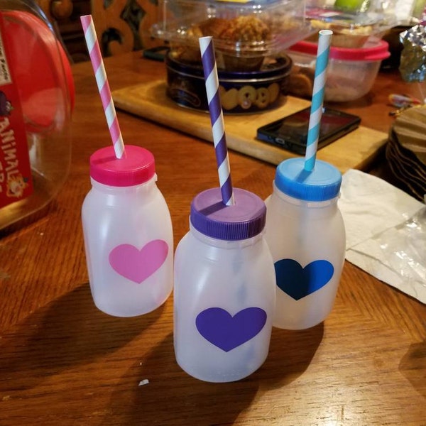 15 CUTE HEART Cups for Kids!!! Plastic Milk Bottles With Lids for ...