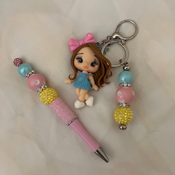 Miss Margot Clay Doll Keychain and Pen Combo 2 Handmade Polymer Clay ...