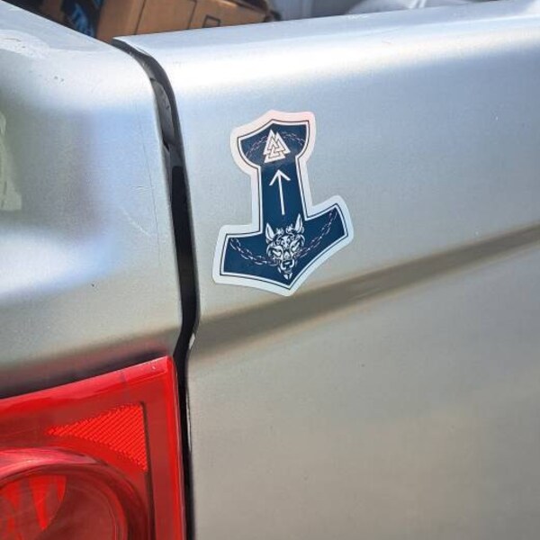 Triple Skull Viking Pagan Nordic Warrior Axe With Beard Sticker. Laptop ...