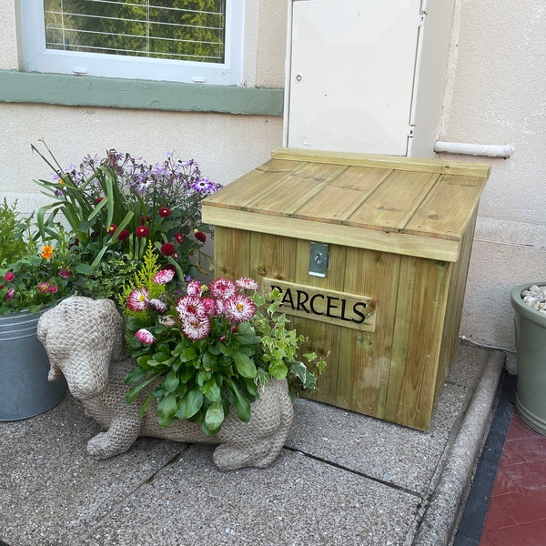 Wooden Parcel Box. Personalised Doorstep Porch Parcel Storage Box ...