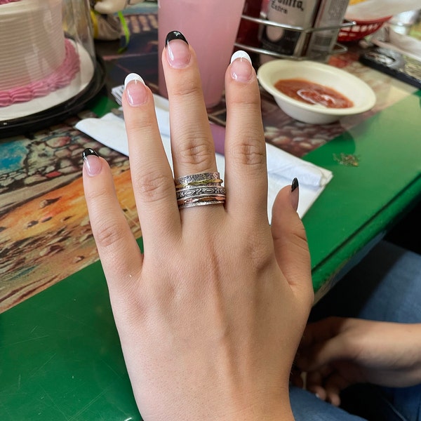 925 Sterling Silver Spinner Ring for Women, Silver and Gold Brass ...