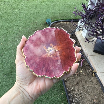 Resin Coaster Sets Ruby Red Coasters With Gold Accents, Handmade Resin ...