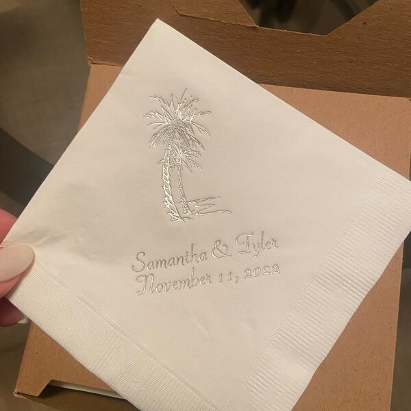 Palm Tree Beach Wedding Napkins Personalized Set of 100 Tropical Island ...