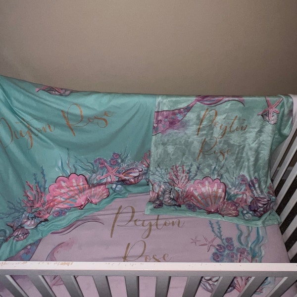 Baby Girl Crib Bedding Set, Mermaid Nursery Bedding, Seashell Baby ...