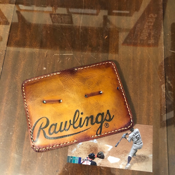 Minimalist Leather Three Pocket Baseball Wallet Featuring Silver Patch ...