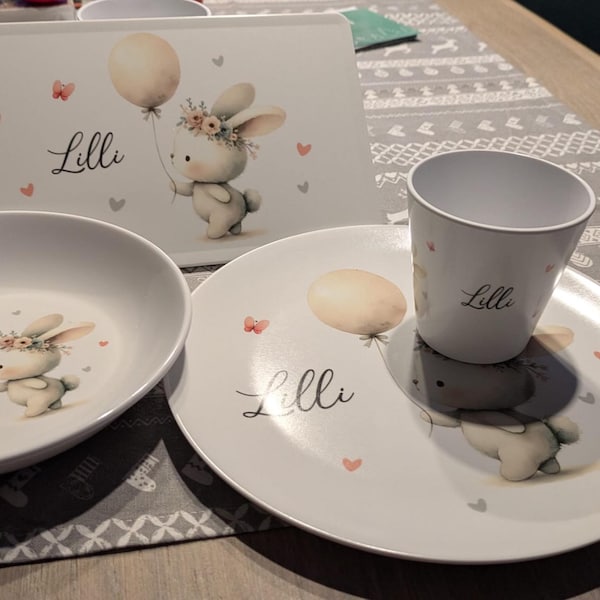Kindergeschirr, personalisiert, Dschungeltiere, Kinderteller mit Namen, Taufgeschenk, Geschenk ...