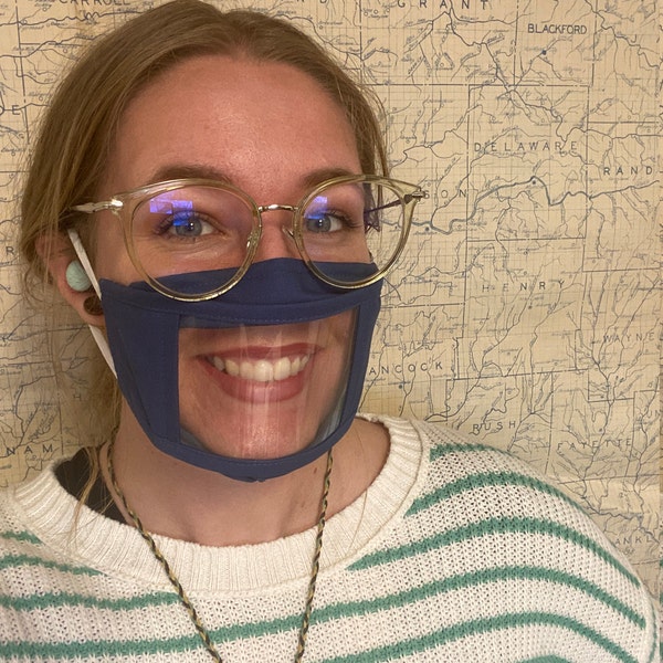 Anti-fog Clear Window Face Mask - Adult Navy Blue - Etsy