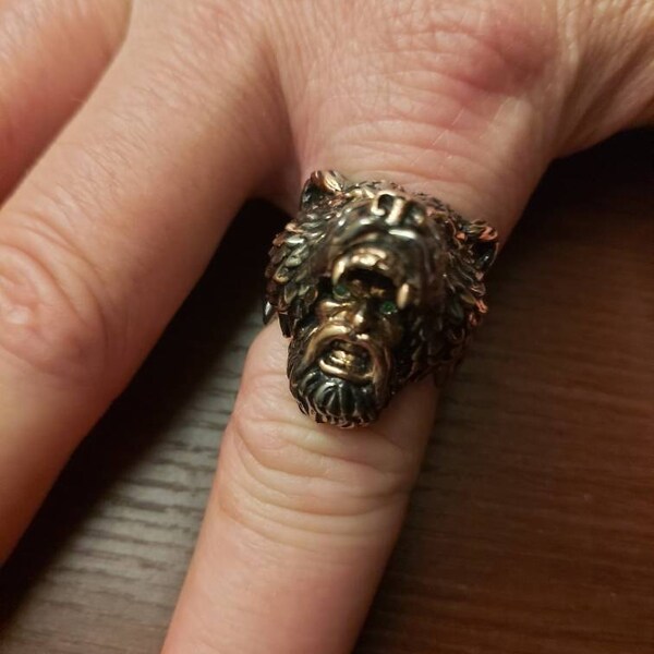 Handmade Viking Bear Ring for Men, Scandinavian Masked Man Pagan ...